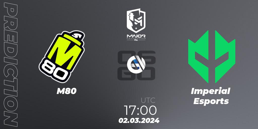 M80 vs Imperial Esports: Betting TIp, Match Prediction. 02.03.2024 at 17:05. Counter-Strike (CS2 ...