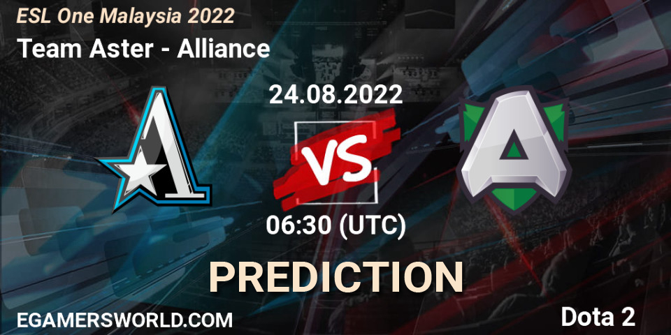 Team Aster vs Alliance: Betting TIp, Match Prediction. 24.08.2022 at 06:35. Dota 2, ESL One ...