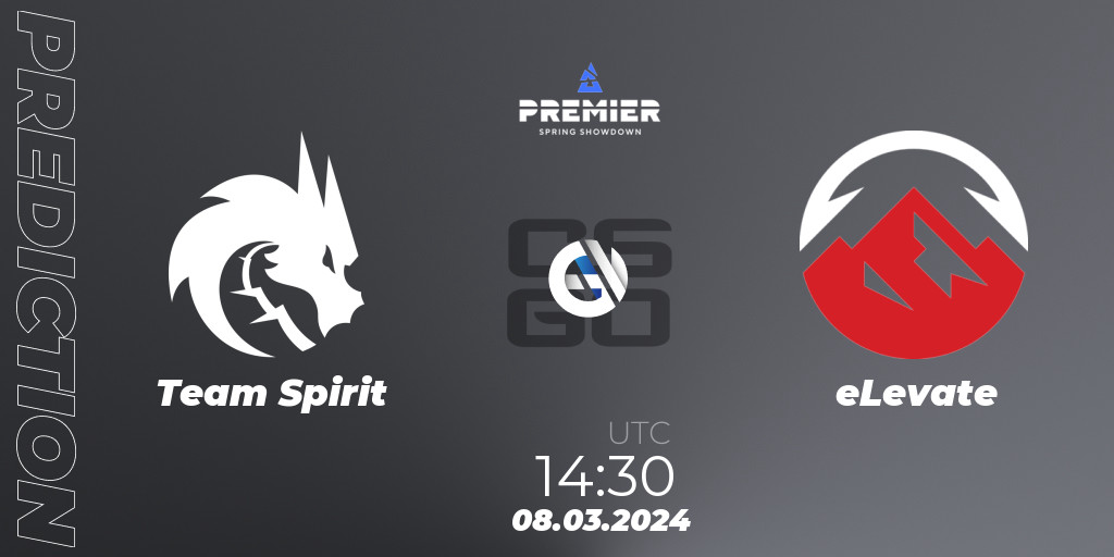 Team Spirit vs eLevate: Betting TIp, Match Prediction. 08.03.2024 at 14:30. Counter-Strike (CS2 ...