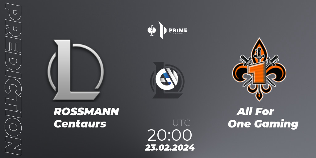 ROSSMANN Centaurs vs All For One Gaming: Betting TIp, Match Prediction. 23.02.2024 at 20:00. LoL ...