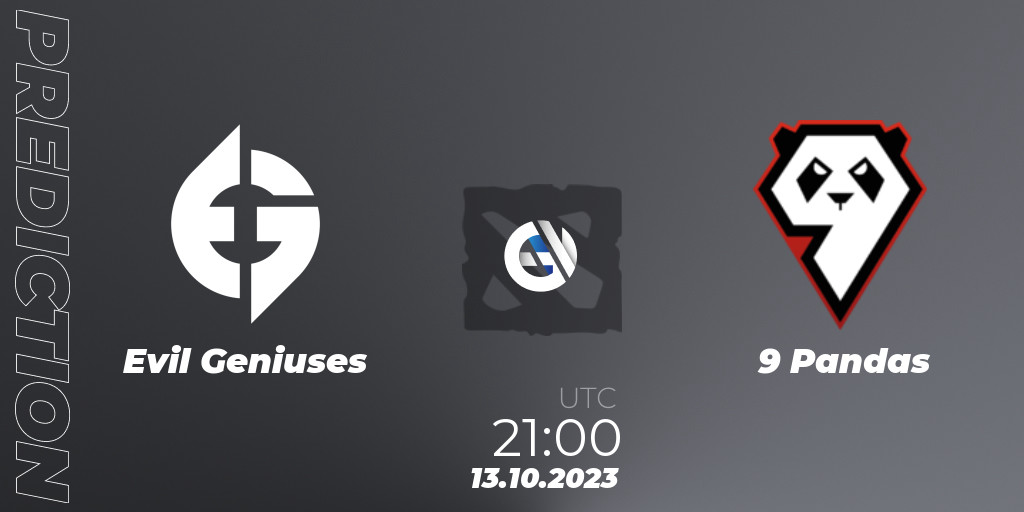Evil Geniuses vs 9 Pandas: Betting TIp, Match Prediction. 13.10.2023 at 21:51. Dota 2, The ...